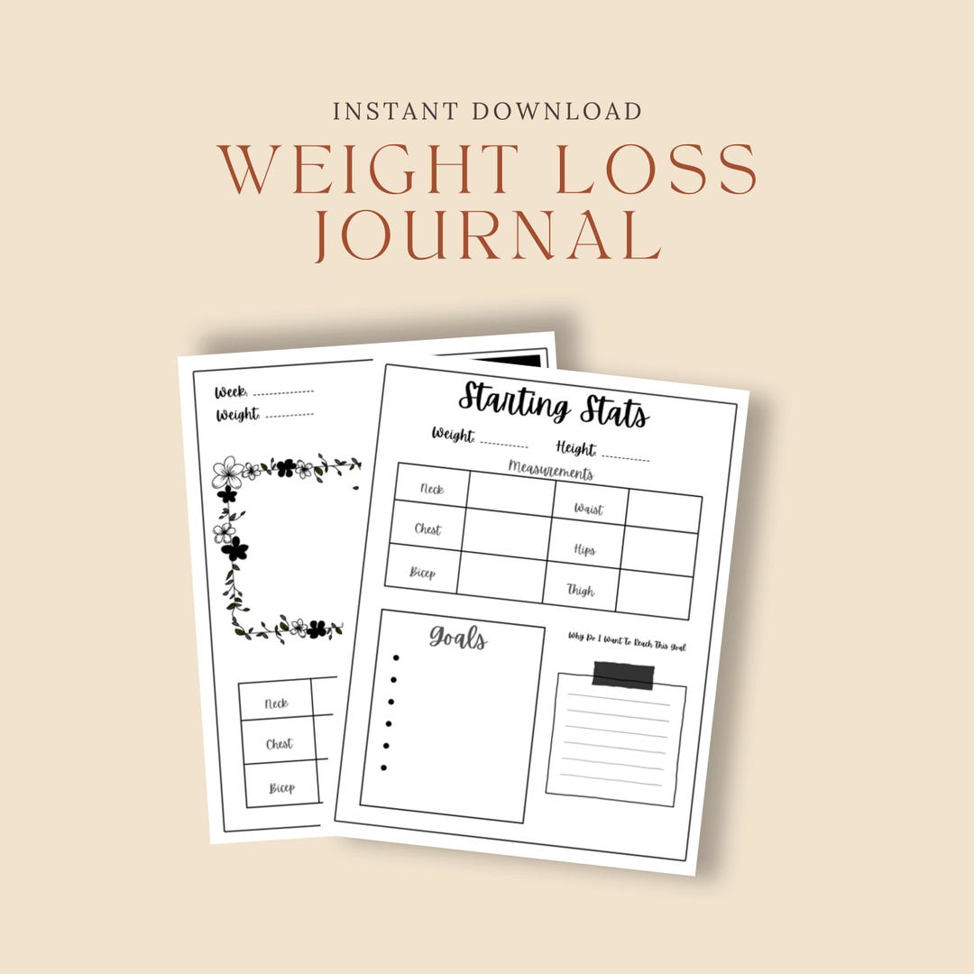 Weight Loss Tracker Journal Printable Bundle With Water Intake and ...