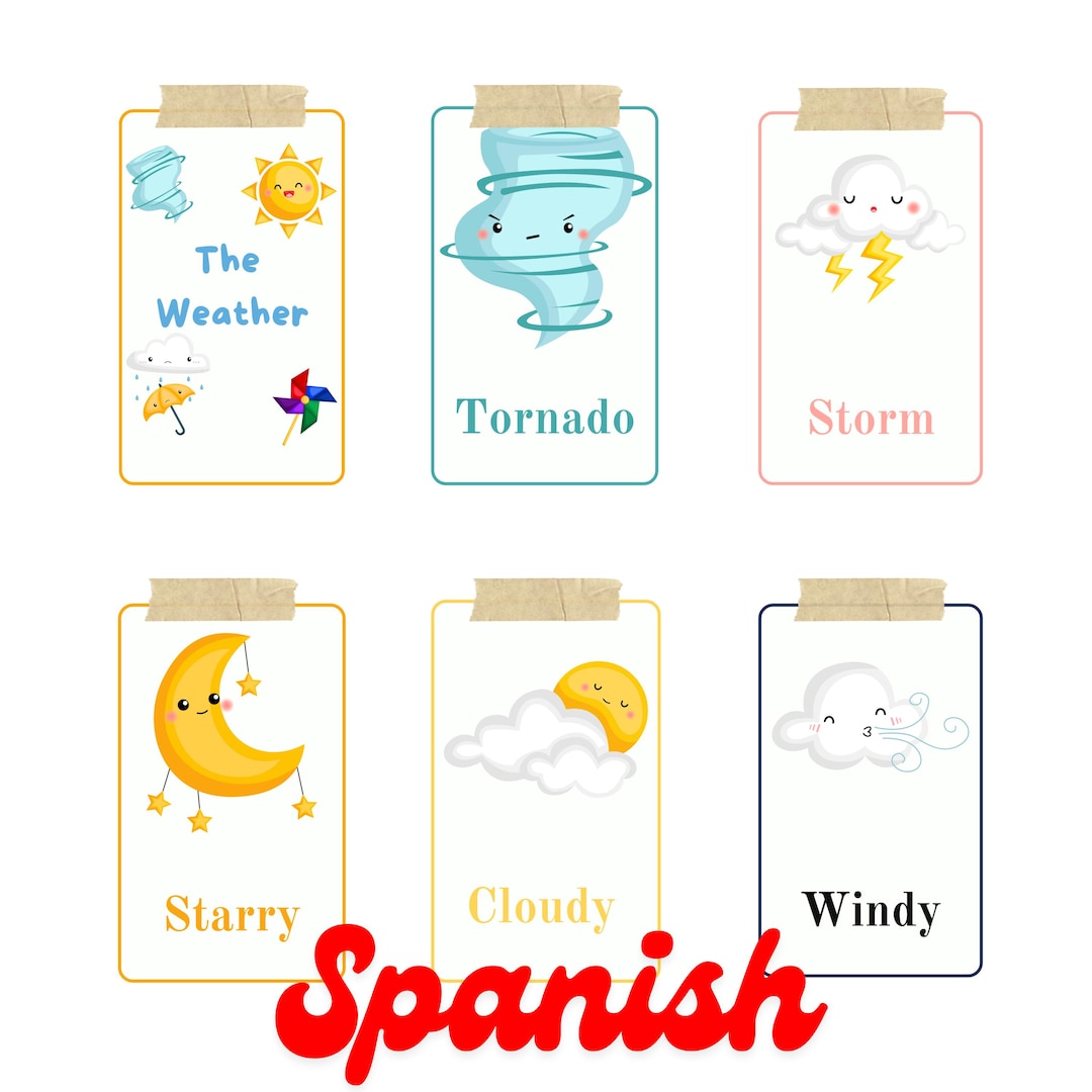 Spanish 16 Weather Flashcards, Instant Download, Weather Toddler ...