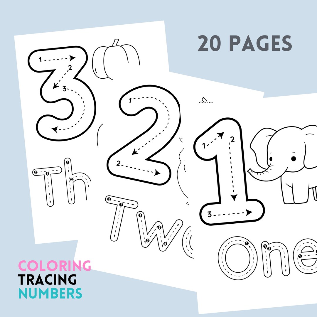 Number Coloring Pages 1-20: Preschool Tracing Worksheets (digital ...