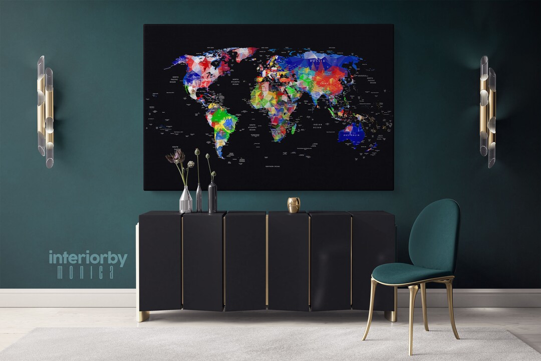 Geometric Design World Map With Country and City Names World - Etsy
