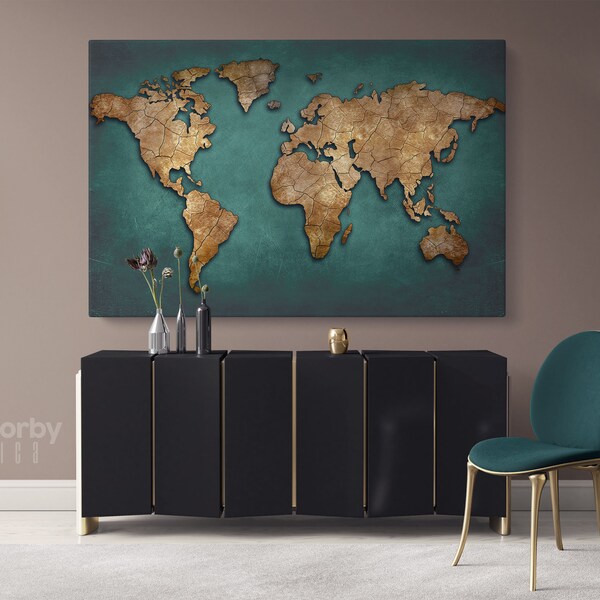 Colorful World Map on Canvas - Etsy UK