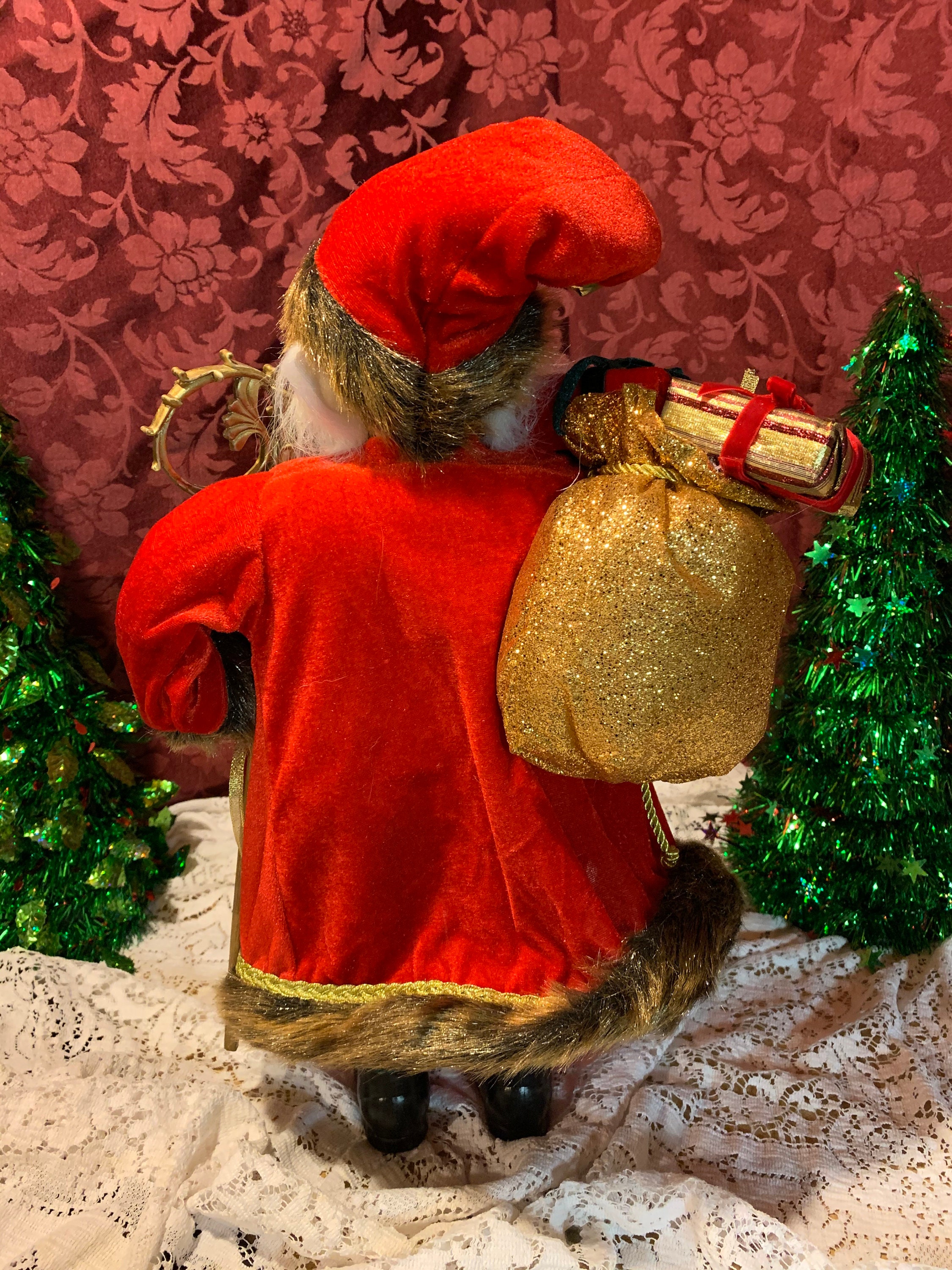 Collectible Father Christmas Doll in Red Velvet, Gold and Brown Fur, 20 ...