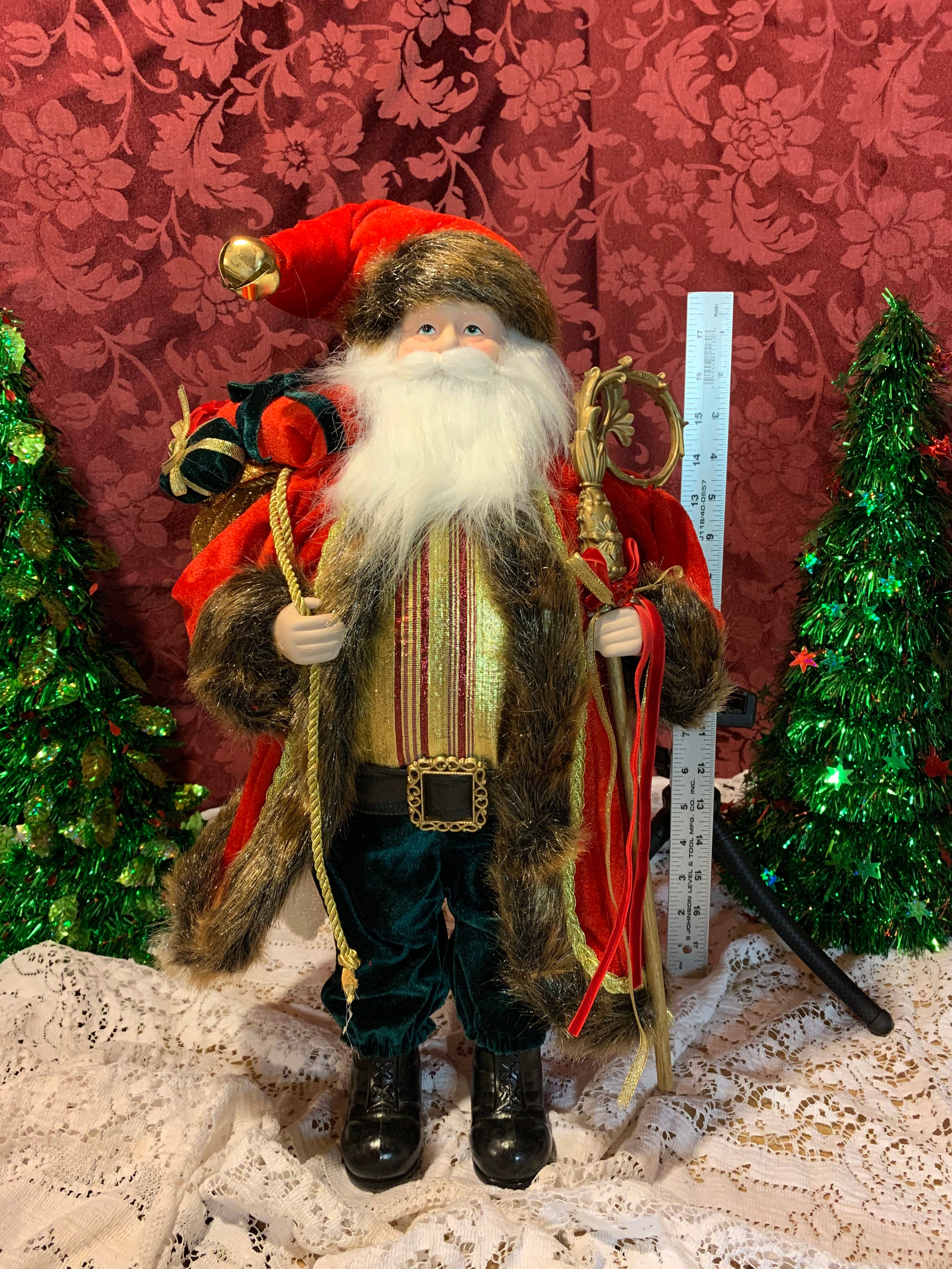 Collectible Father Christmas Doll in Red Velvet, Gold and Brown Fur, 20 ...