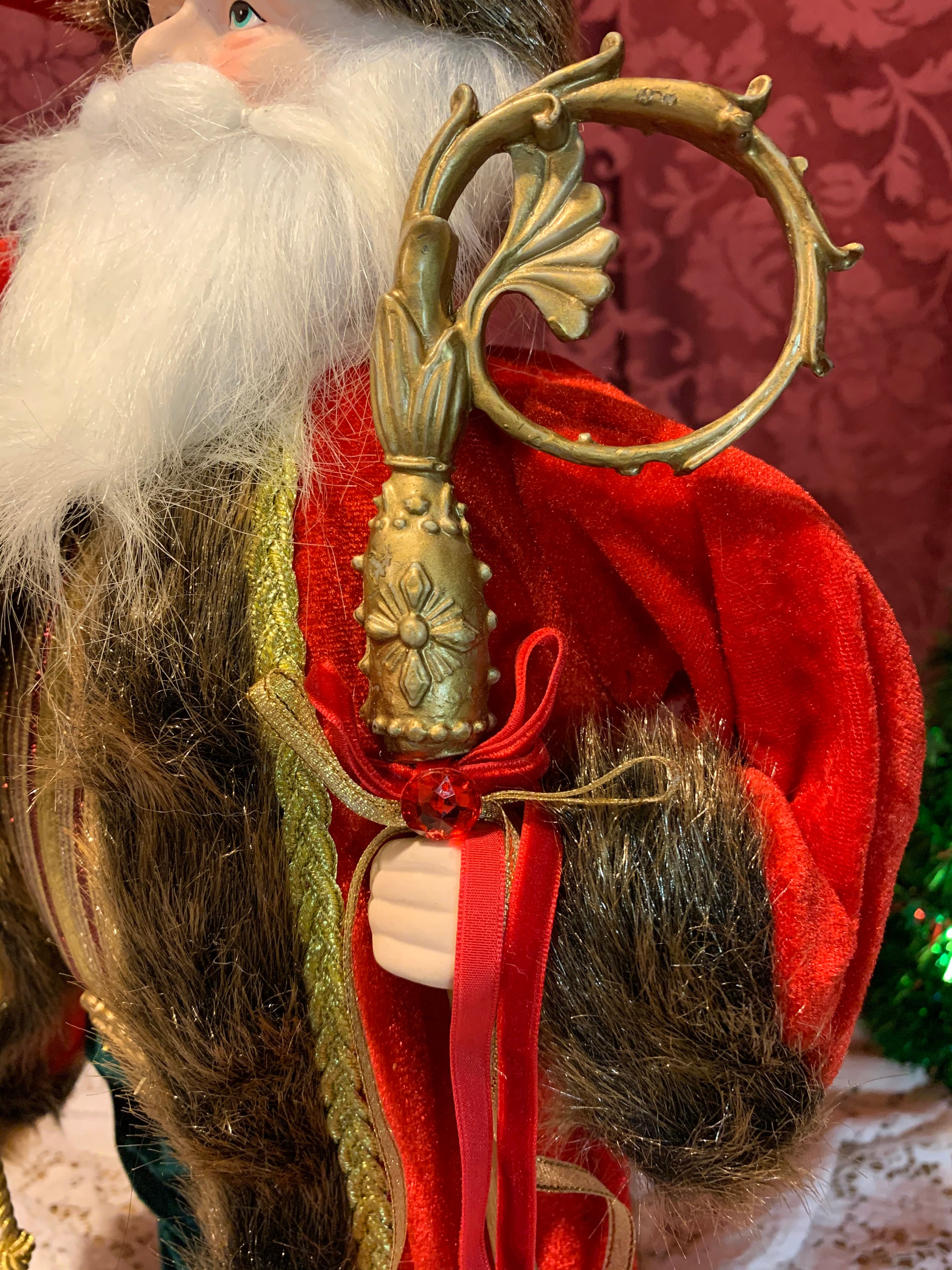 Collectible Father Christmas Doll in Red Velvet, Gold and Brown Fur, 20 ...