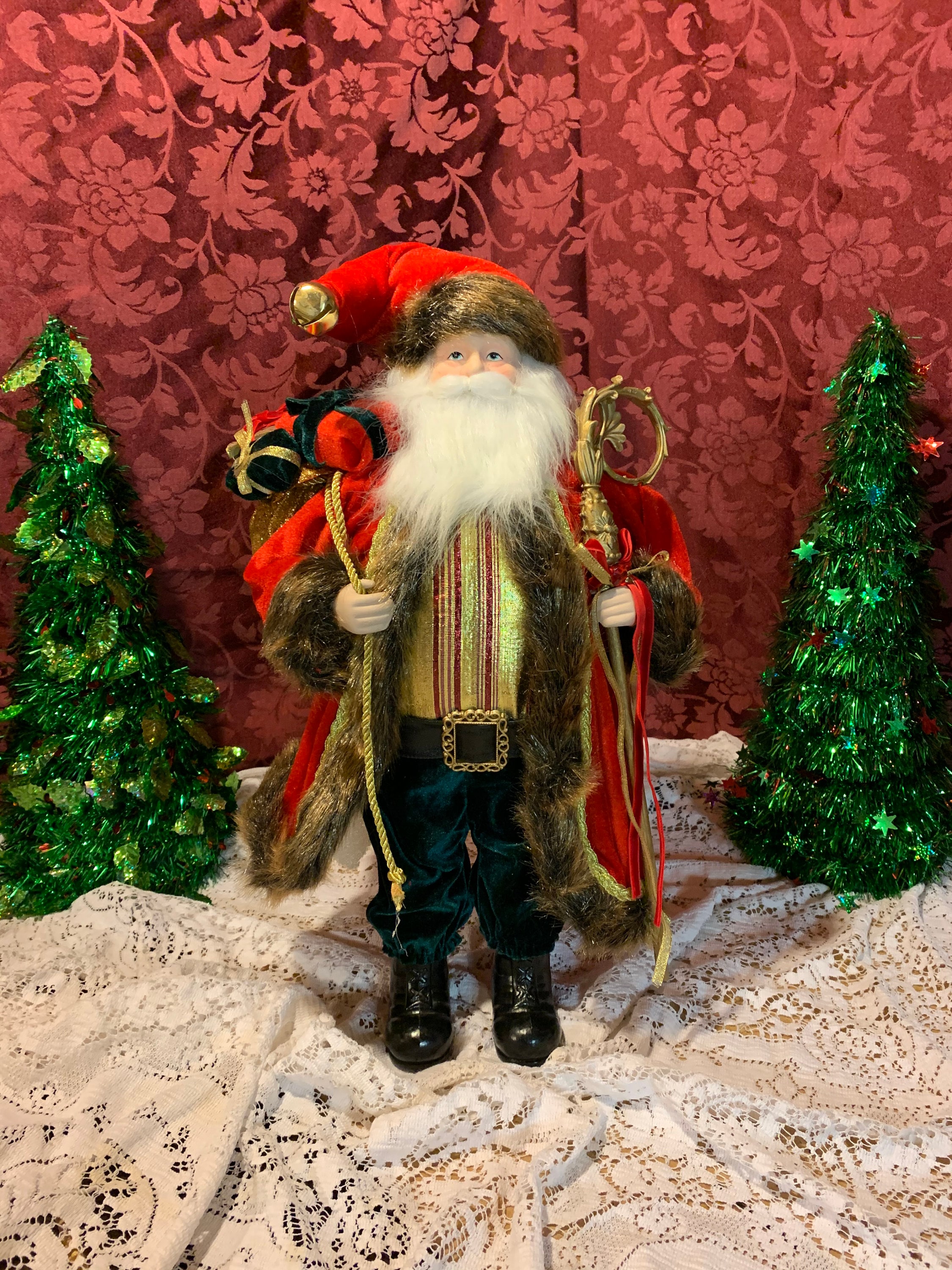 Collectible Father Christmas Doll in Red Velvet, Gold and Brown Fur, 20 ...