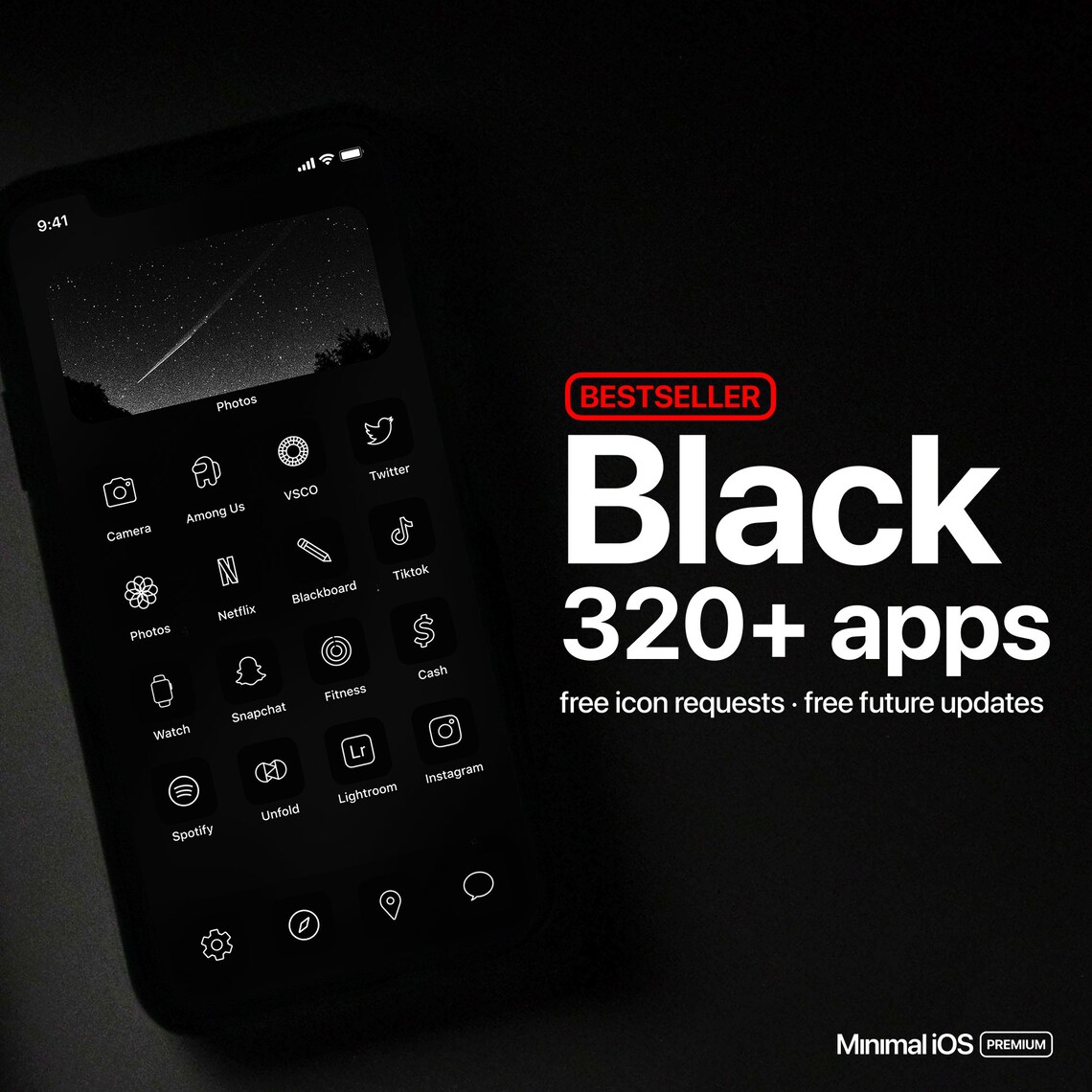 320 Black App Icons PREMIUM Icon Pack for Aesthetic Dark - Etsy UK