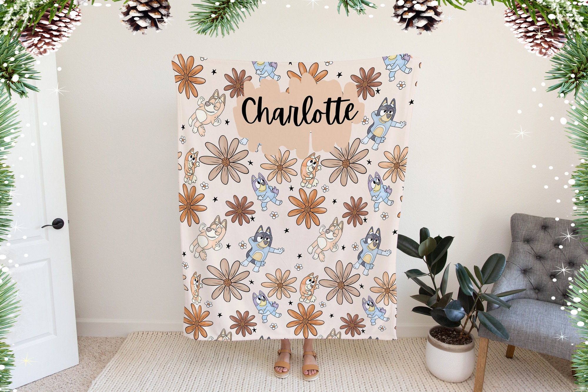 Custom Bluey and Bingo Vintage Flower Blanketbluey Blanket - Etsy