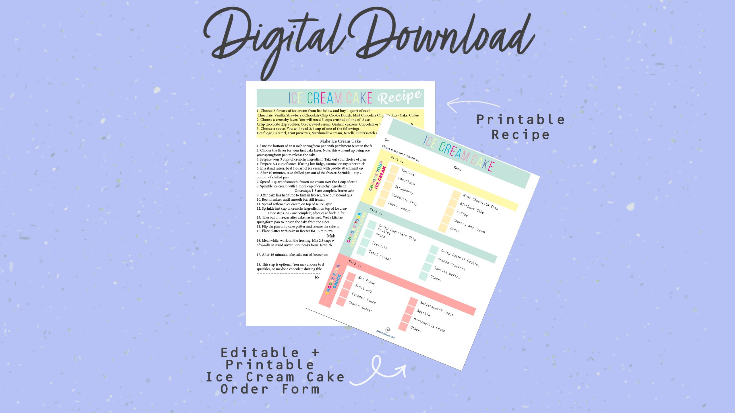 Ice Cream Cake Recipe + Order Form Digital Download Bundle - Etsy