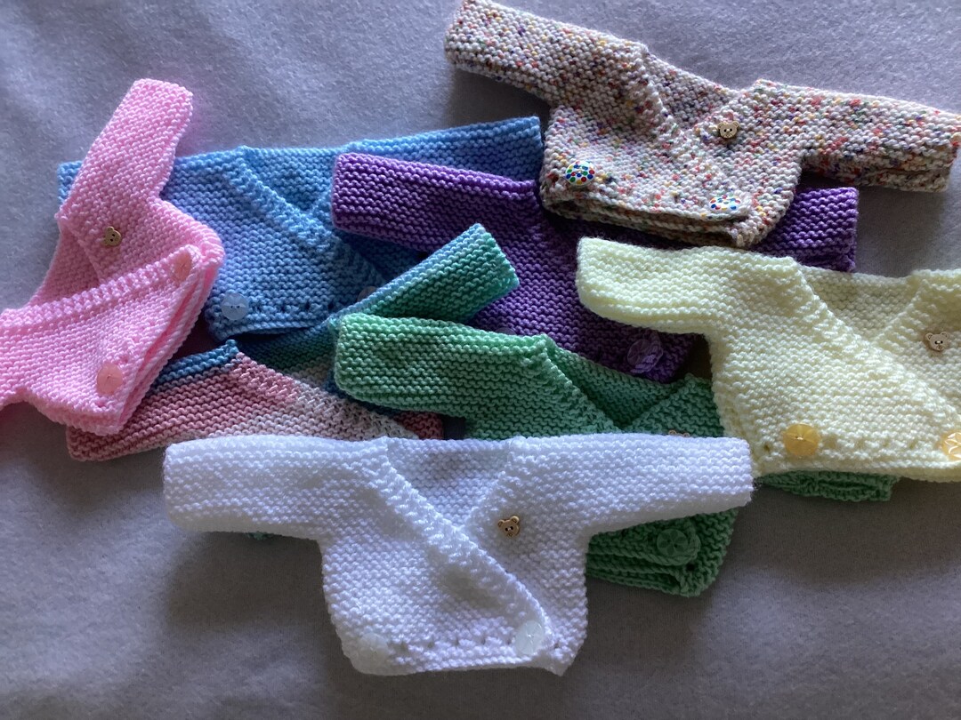 Hand Knitted 3-5lb Premature Baby Wrap Cardigan, Various Colours ...