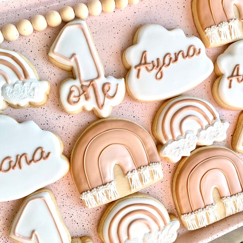 1 Dozen Personalized Boho 1st Birthday Cookies Boho Rainbow - Etsy