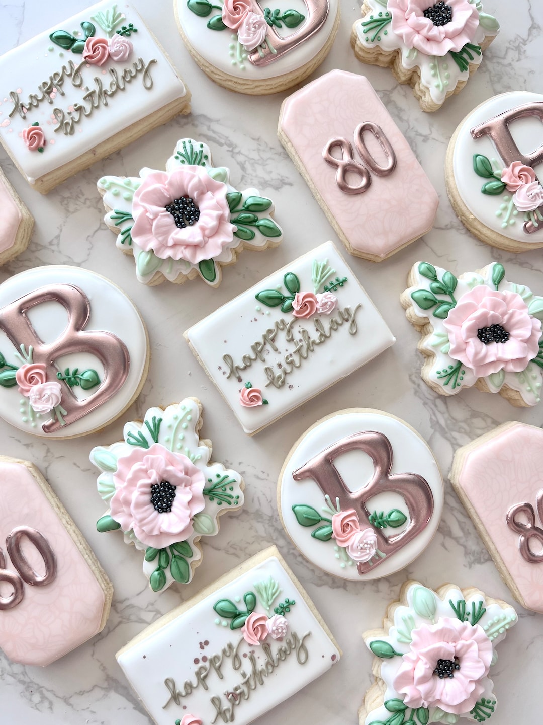 Floral Cookies 80th Birthday 90th Birthday 75th Birthday Any Age - Etsy