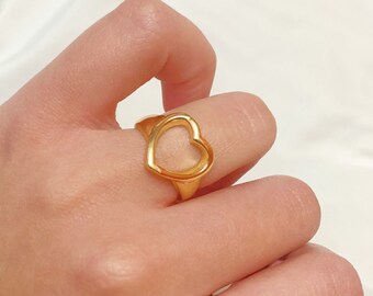 Gold Heart Outline Ring - Etsy