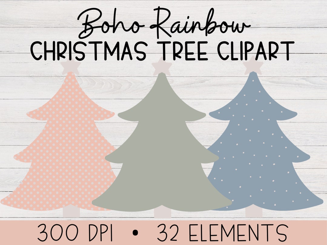 Boho Christmas Tree Clipart | Boho Rainbow Christmas Clipart, Boho ...