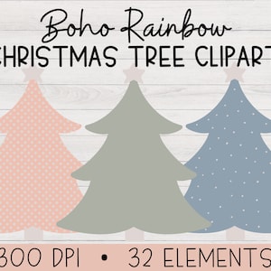 Boho Christmas Tree Clipart Boho Rainbow Christmas Clipart - Etsy