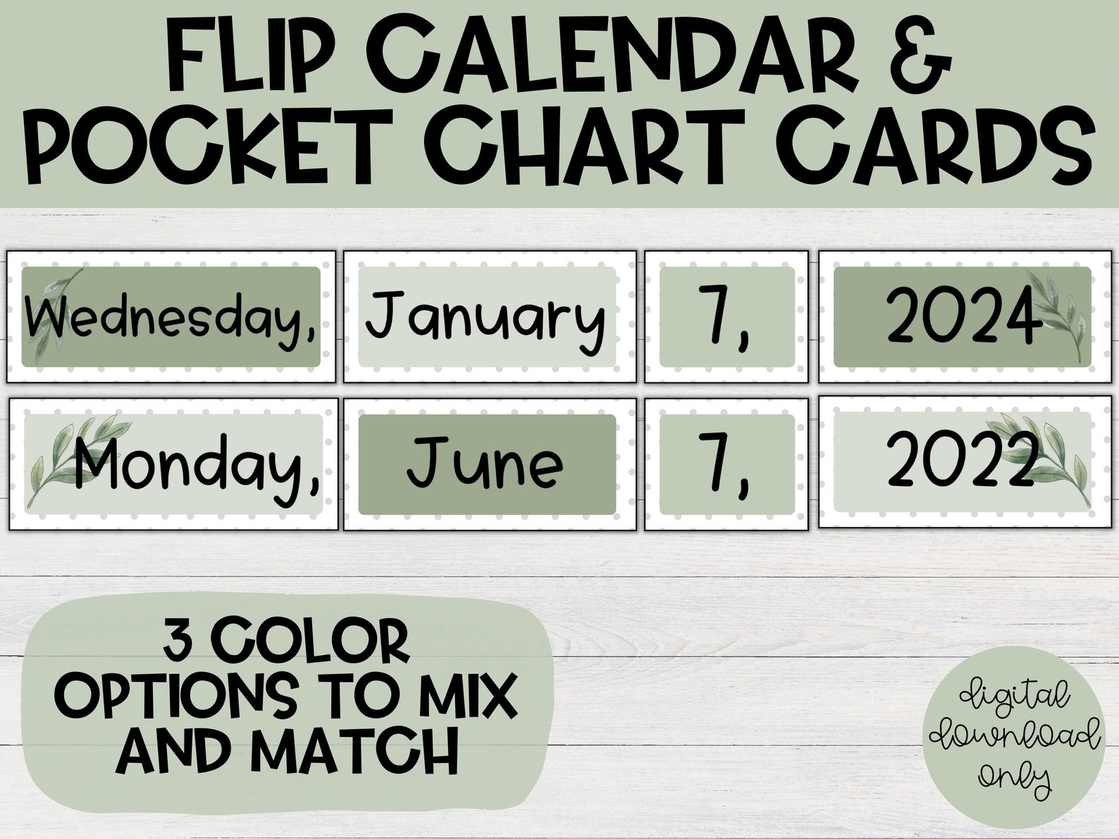 Modern Greenery Flip Calendar Classroom Decor Spotty - Etsy