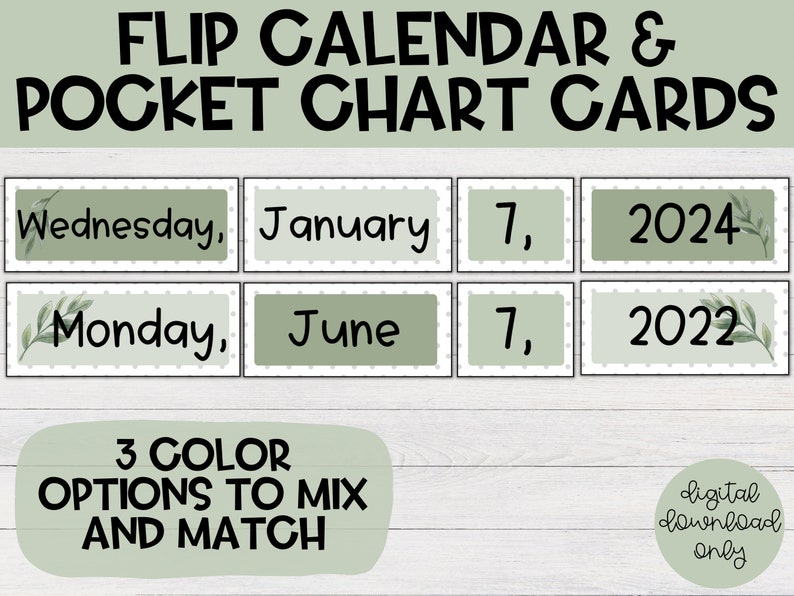 Modern Greenery Flip Calendar Classroom Decor Spotty - Etsy