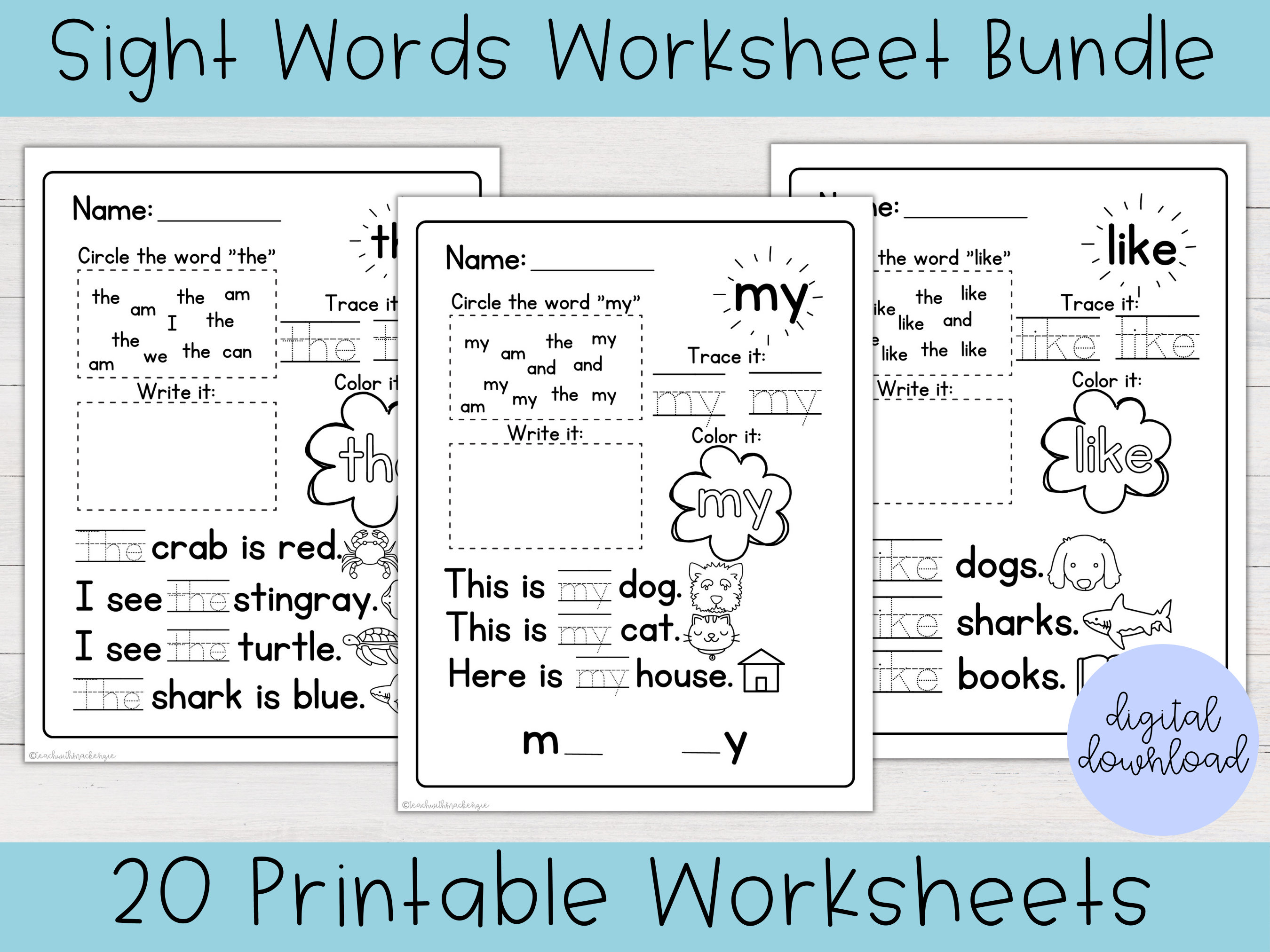 Sight Words Worksheets Bundle Printable Sight Word Worksheets, Sight ...