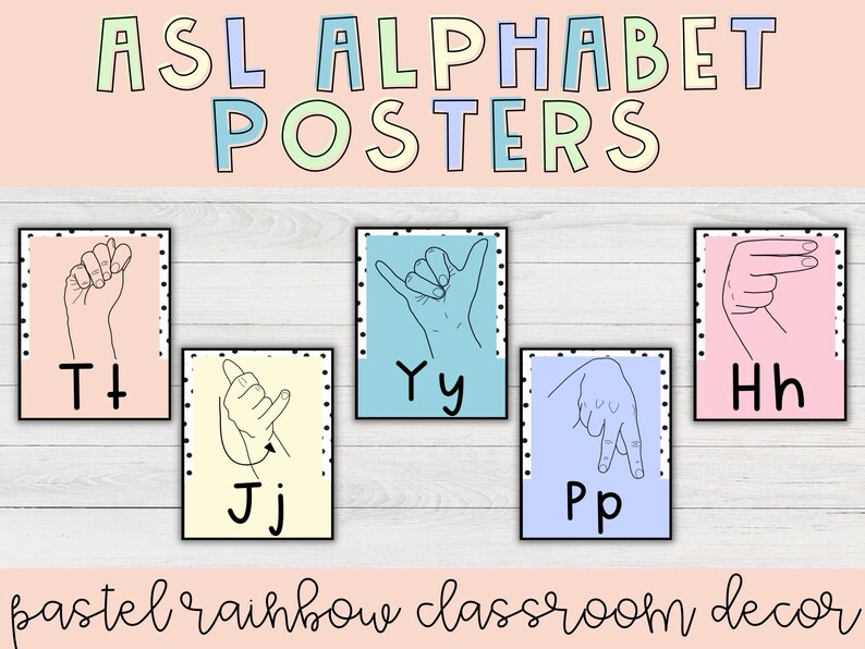 Pastel Rainbow American Sign Language Alphabet Posters - Etsy