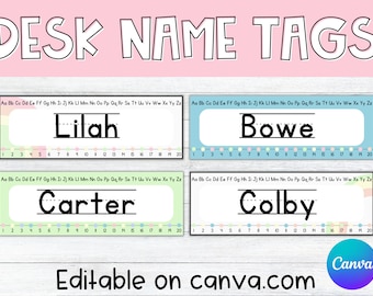 Pastel Rainbow Desk Name Tags Editable Classroom Decor - Etsy