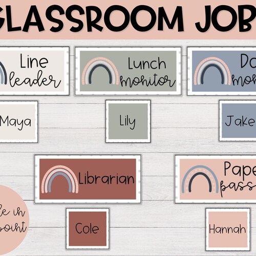 Boho Rainbow Classroom Job Labels Editable Polka Dot - Etsy
