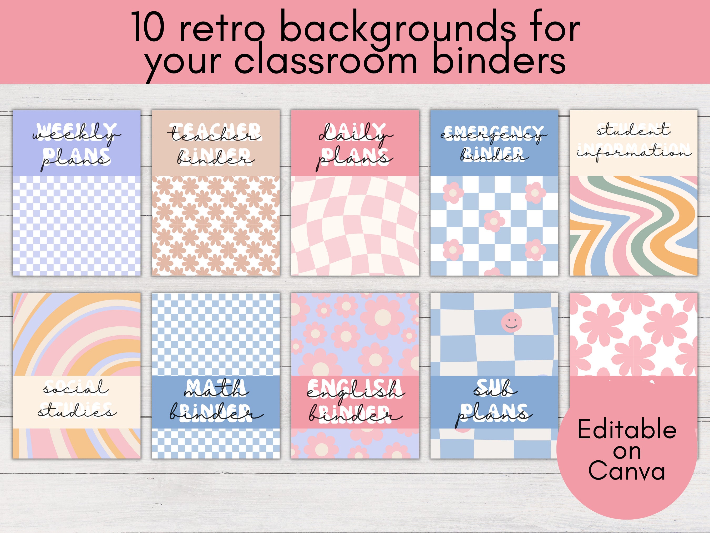Retro Binder Covers and Spines | Editable Binder Covers, Retro Teacher ...