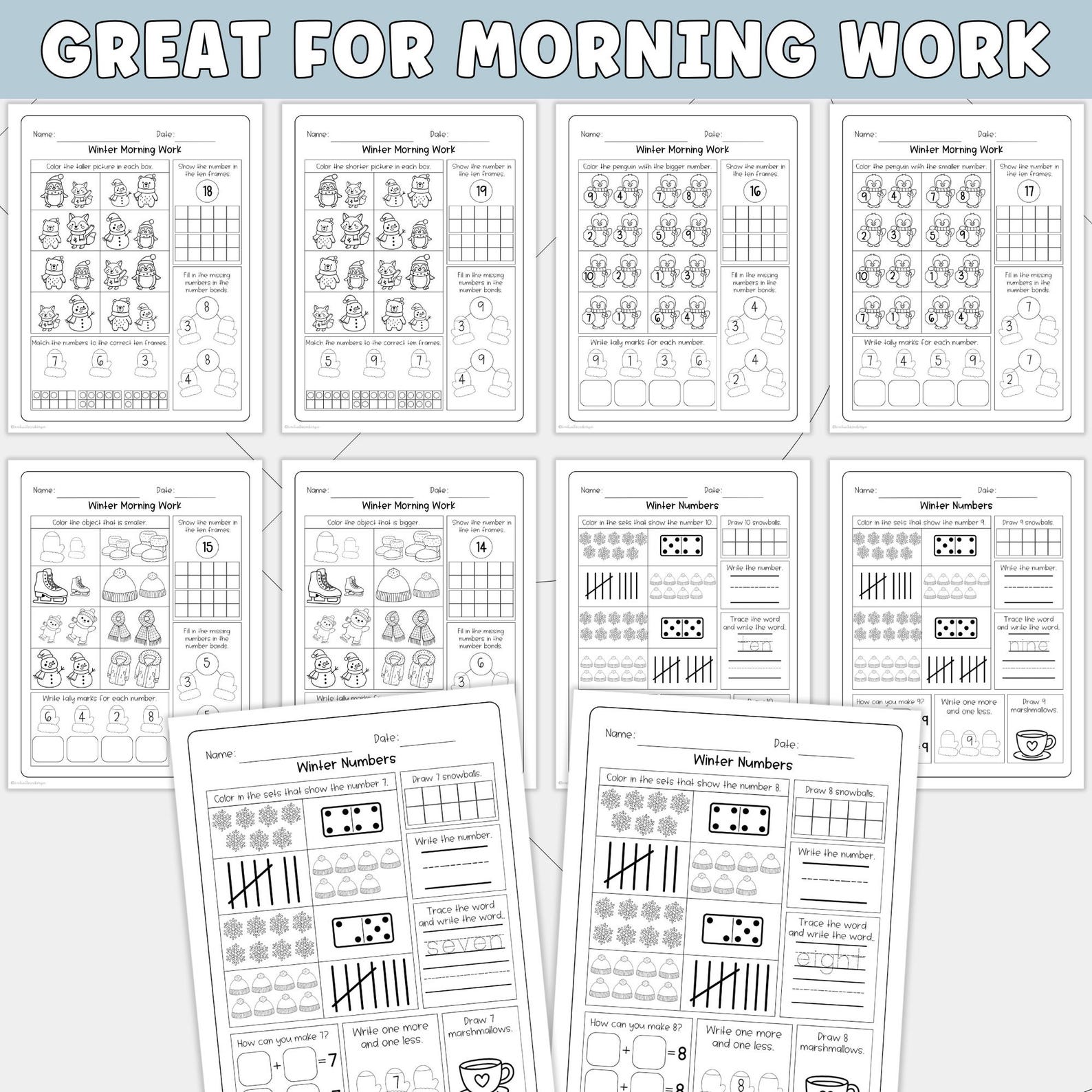 January No Prep Kindergarten Math Worksheets | Winter Math Printables ...
