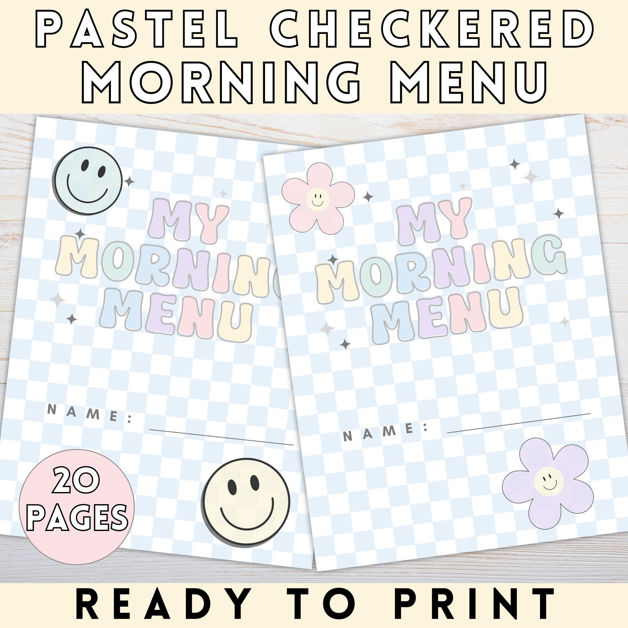 Pastel Checkered Morning Menu, Printable Morning Menu for Preschool ...