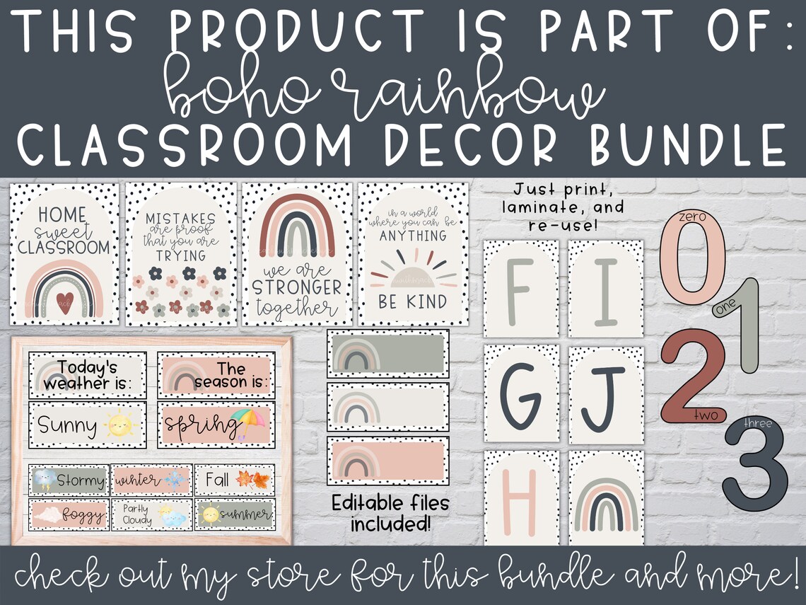 Boho Rainbow Number Posters Classroom Decor Classroom - Etsy