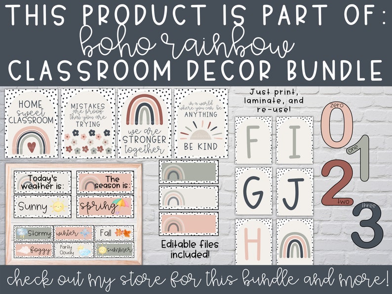 Boho Rainbow Number Posters Classroom Decor Classroom - Etsy