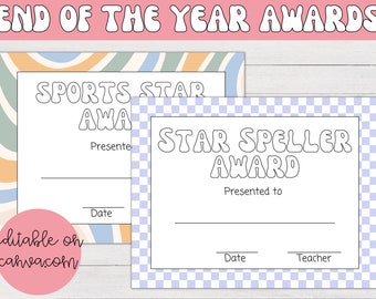 End of the Year Awards Classroom Awards, Pastel Rainbow Classroom, End ...