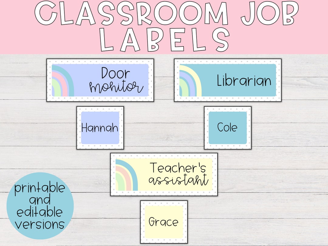 Pastel Rainbow Classroom Jobs | Classroom Job Labels, Editable ...