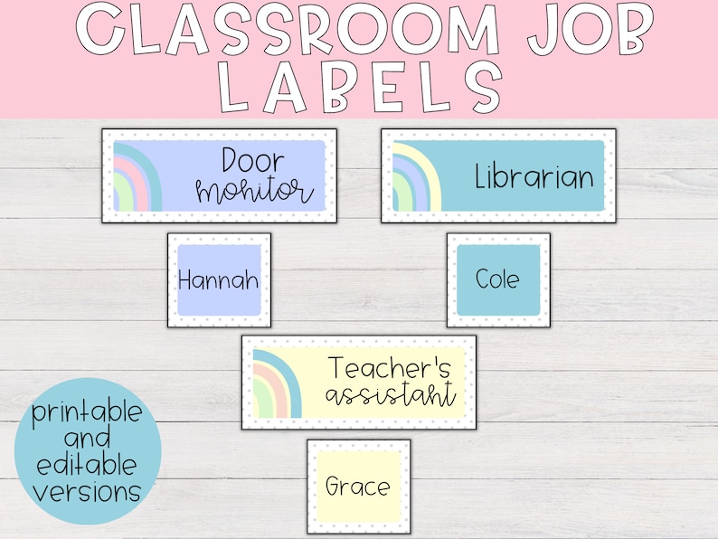 Pastel Rainbow Classroom Jobs Classroom Job Labels, Editable Classroom ...