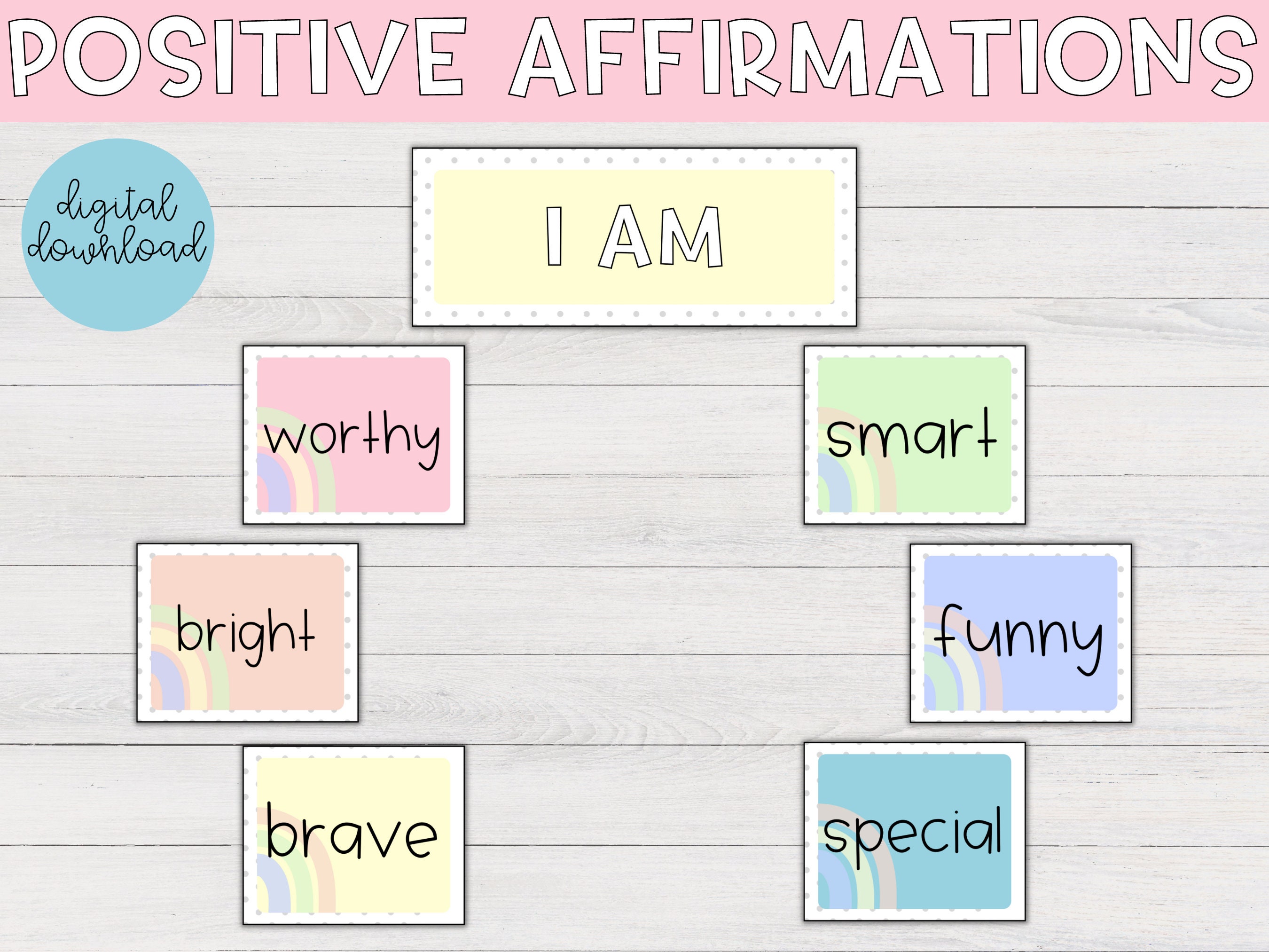 Pastel Rainbow Positive Affirmations Affirmation Station, I Am ...