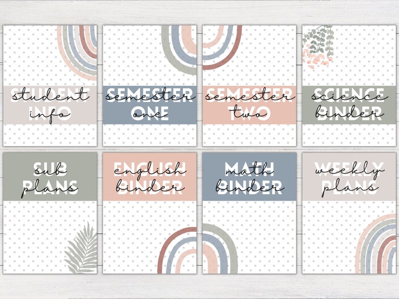 Binder Cover and Spines Editable Boho Rainbow Binder - Etsy