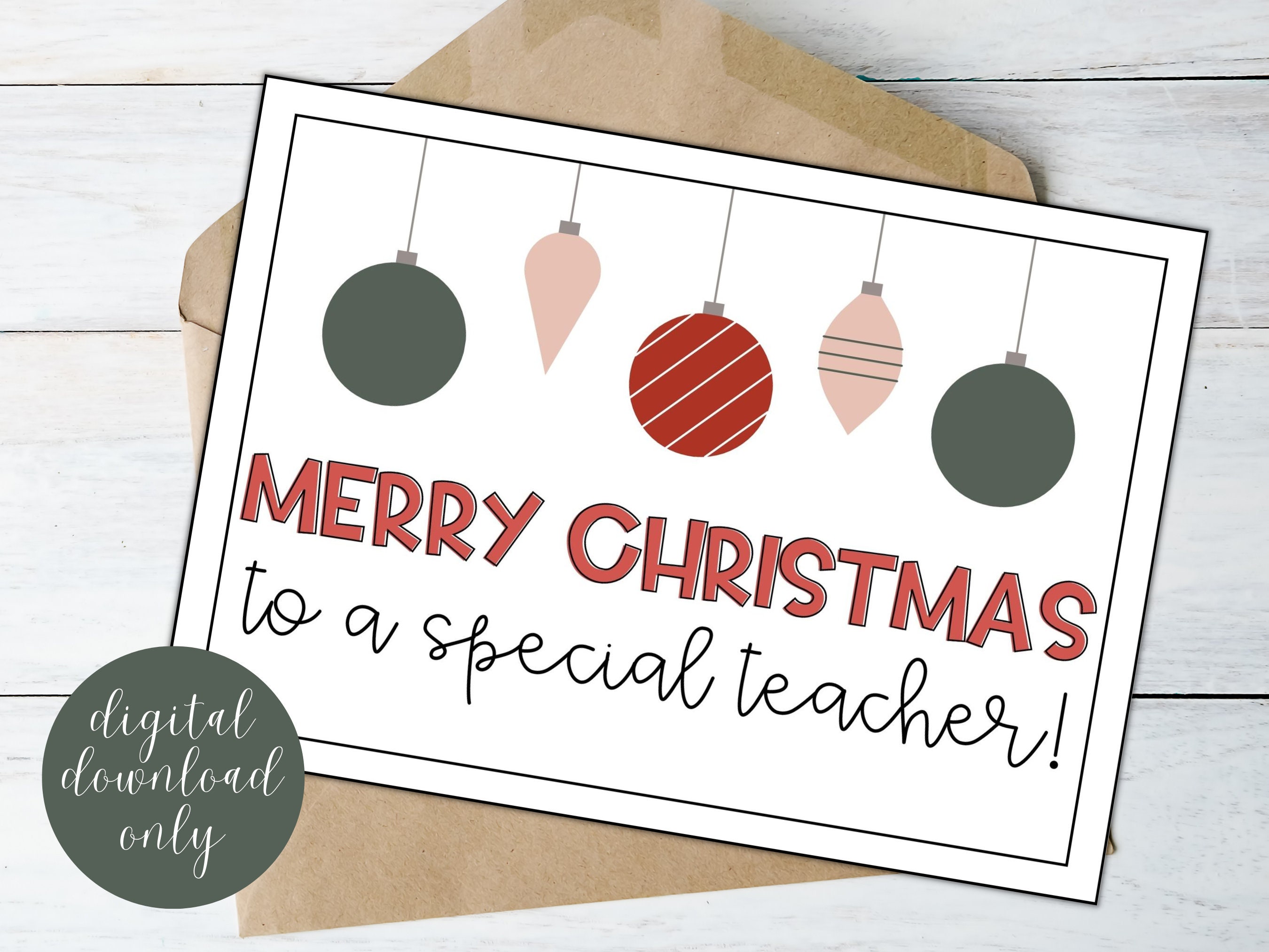 Printable Christmas Cards for Teacher Teacher Gift, Printable Holiday ...