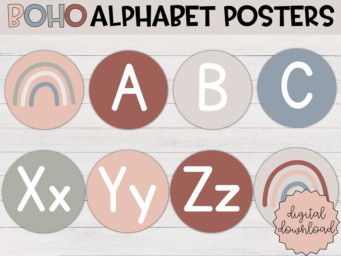 Boho Rainbow Alphabet Posters Classroom Decor Printable Wall - Etsy