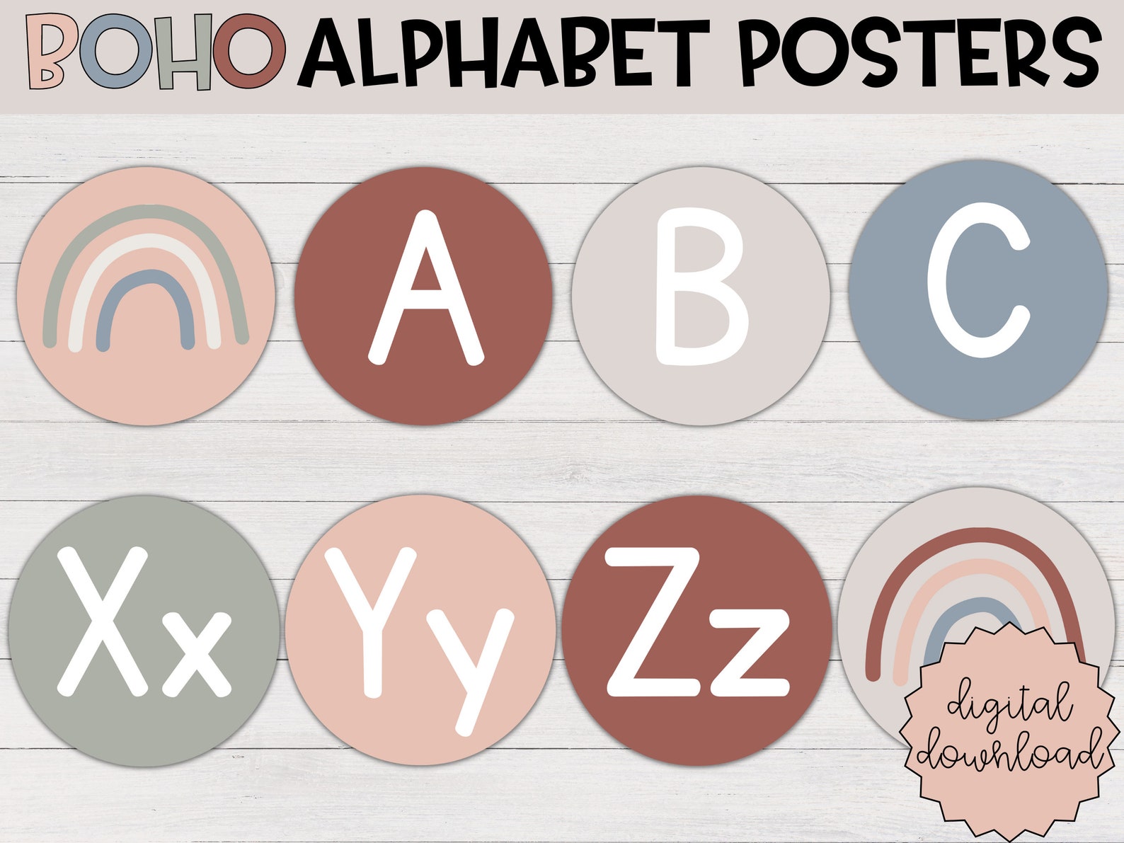 Boho Rainbow Alphabet Posters Classroom Decor Printable Wall - Etsy