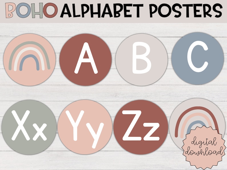Boho Rainbow Alphabet Posters Classroom Decor Printable Wall - Etsy