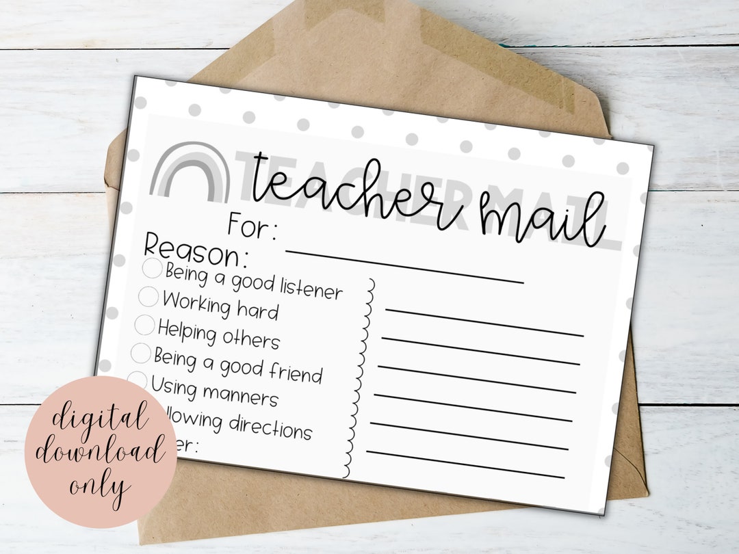 Printable Teacher Mail | Black and White Teacher Mail, Grayscale, Back ...