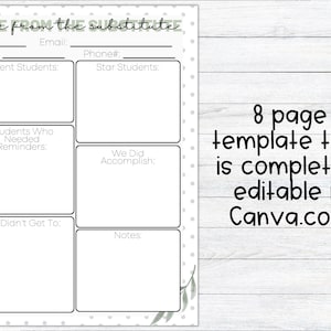 Editable Note From the Substitute Teacher | Modern Greenery Theme ...
