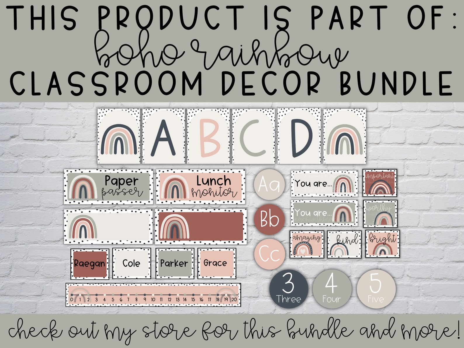 Boho Rainbow Number Posters Classroom Decor Classroom - Etsy