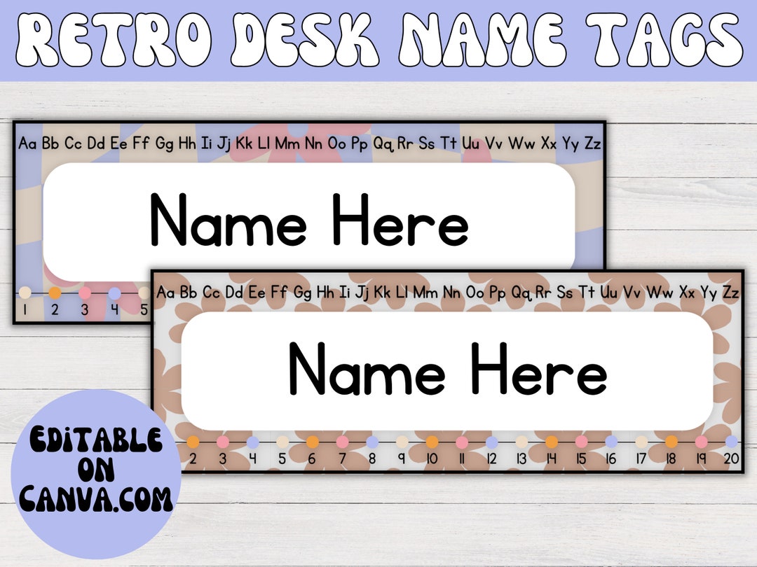 Retro Desk Name Tags | Retro Classroom Decor, Groovy Classroom Decor ...