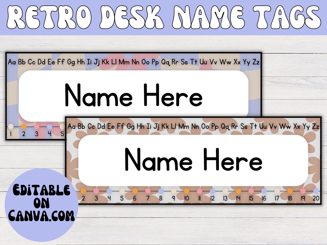 Retro Desk Name Tags | Retro Classroom Decor, Groovy Classroom Decor ...