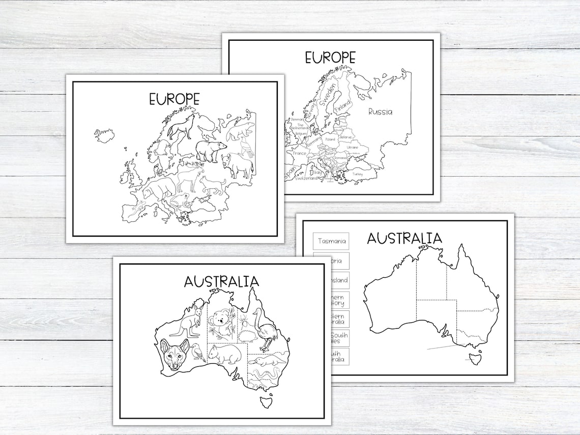 7 Continents Maps and Coloring Sheets Worksheets Homeschool - Etsy ...