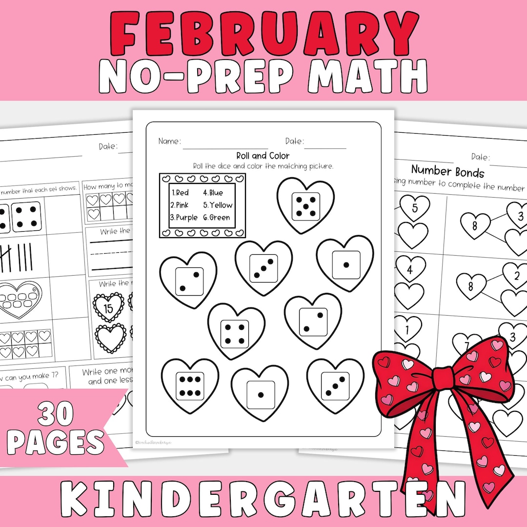 Valentine’s Day Math Worksheets for Kindergarten | February Math ...