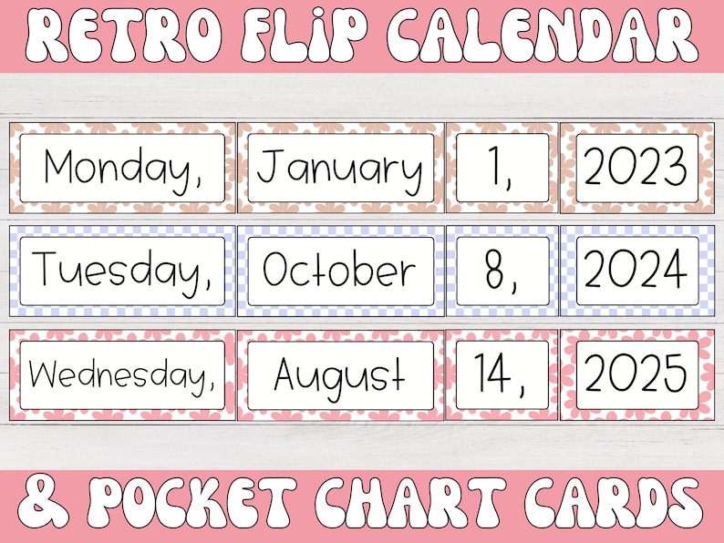 Retro Flip Calendar and Pocket Chart Cards Retro Classroom Decor, Retro ...