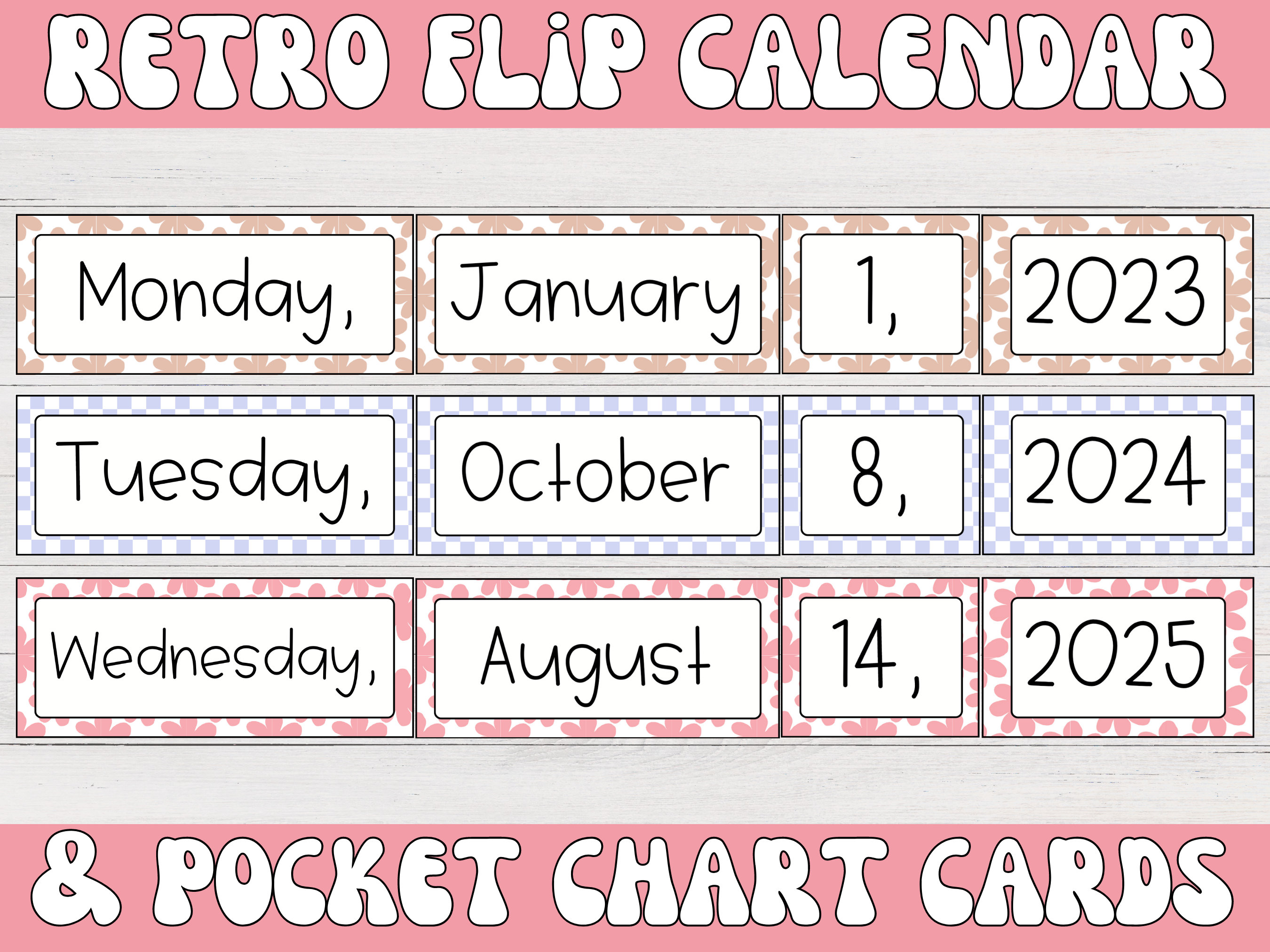 Retro Flip Calendar and Pocket Chart Cards Retro Classroom Decor, Retro ...