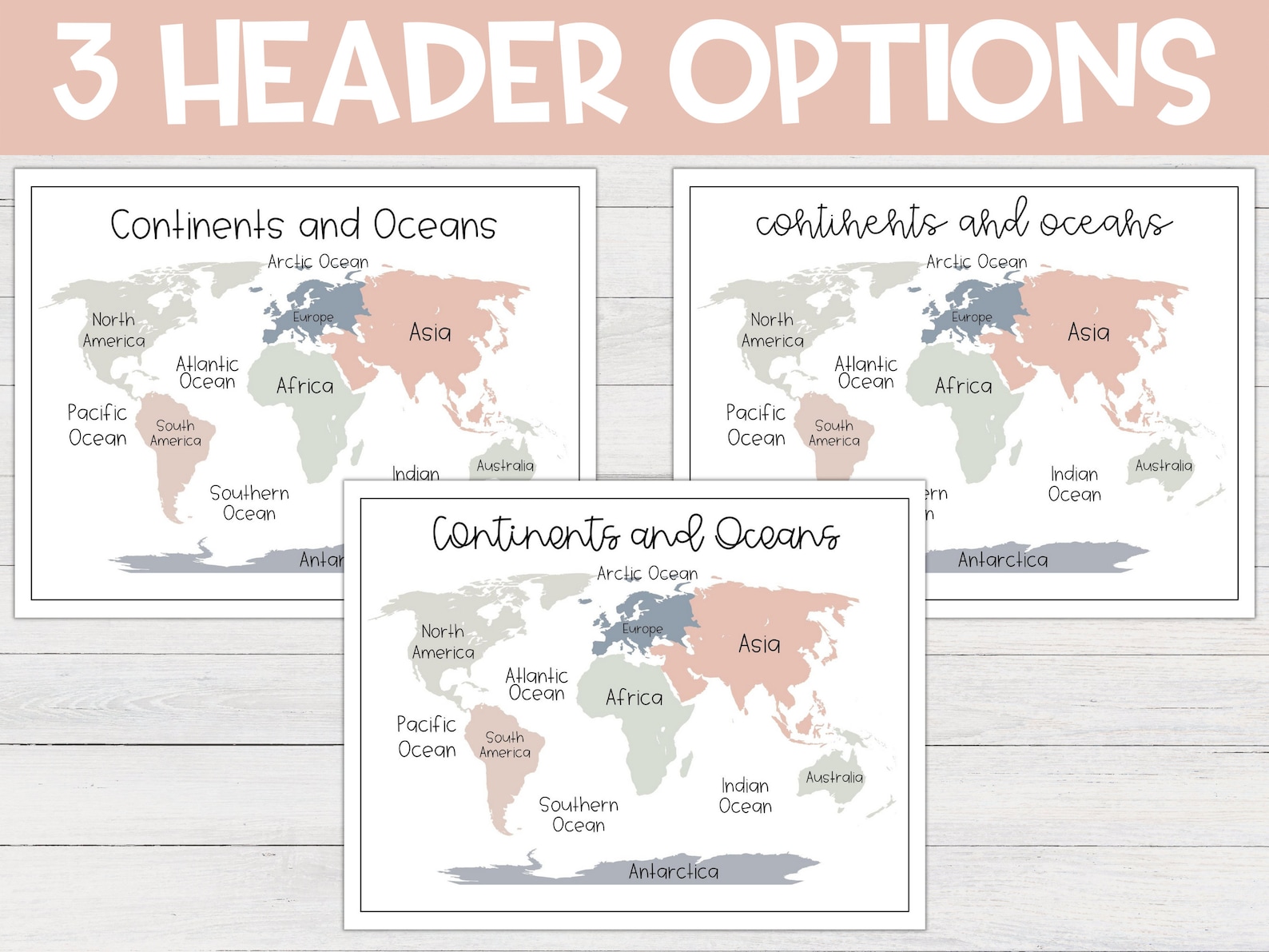 World Map Continents and Oceans Map Boho Rainbow, Printable World Map ...