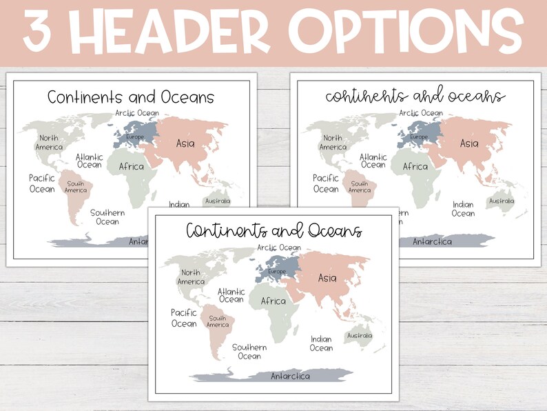 World Map Continents and Oceans Map Boho Rainbow, Printable World Map ...