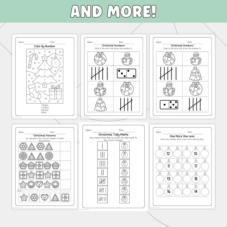 No-prep Christmas Math Worksheets for Kindergarten | Printable Holiday ...